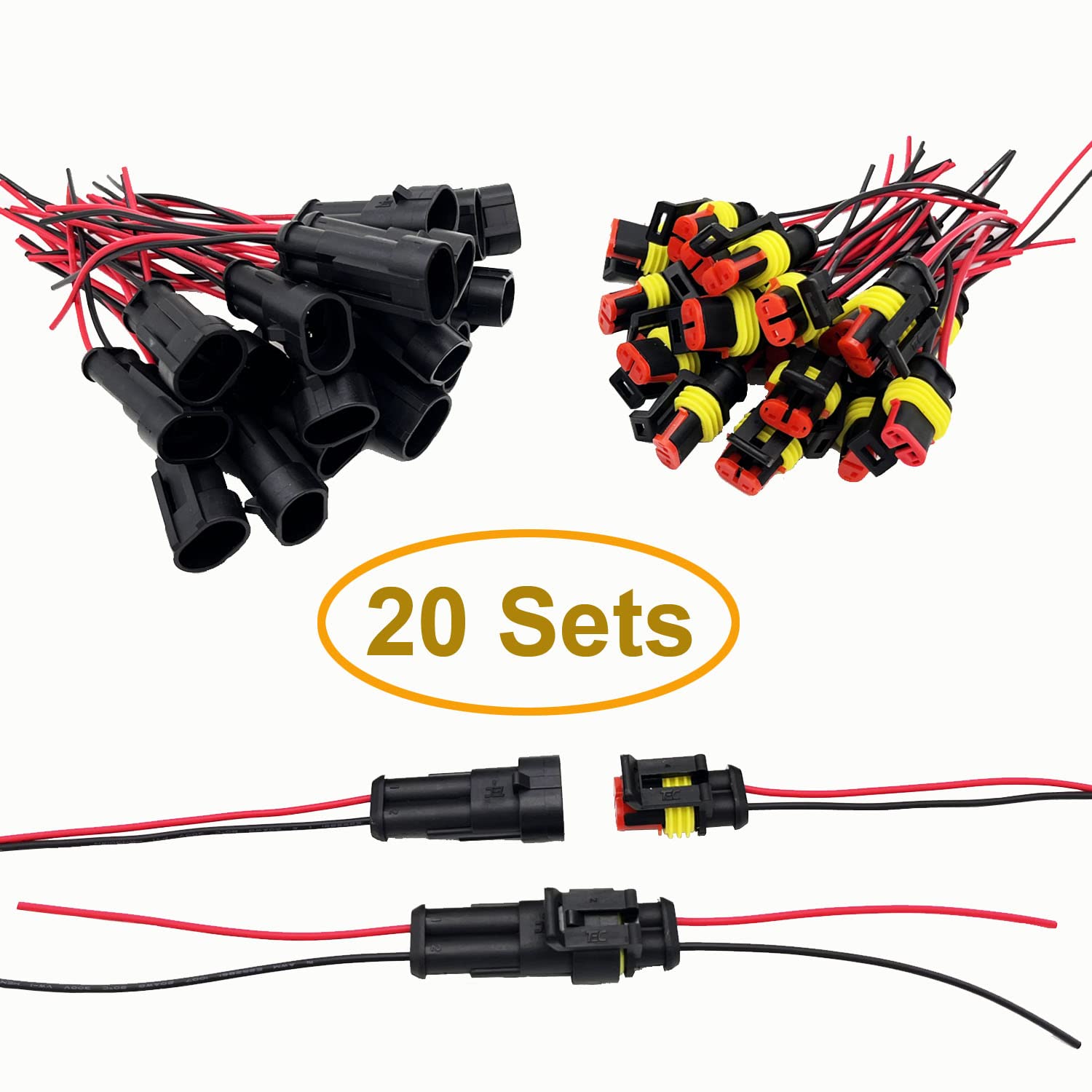 Snapklik.com : Twippo 20 AWG 20 Kits 2 Pin Connector Waterproof Wire ...