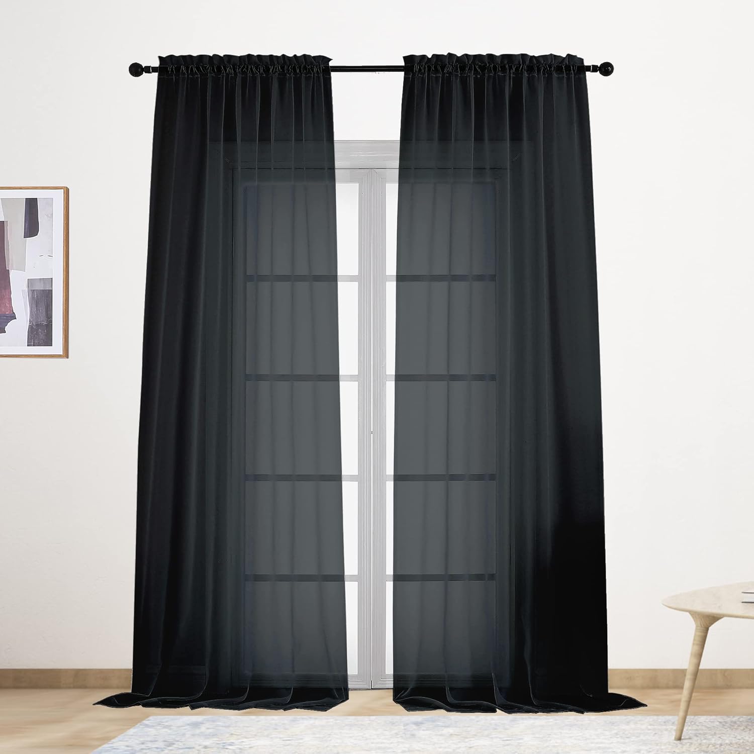 Amazon.com: Lecloud Sheer Curtain Panels Set 96" Inches Long, Solid ...