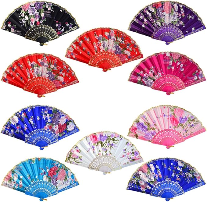 Amazon.com: Tayfremn 10pcs Floral Folding Hand Fan Flower Pattern Gold ...