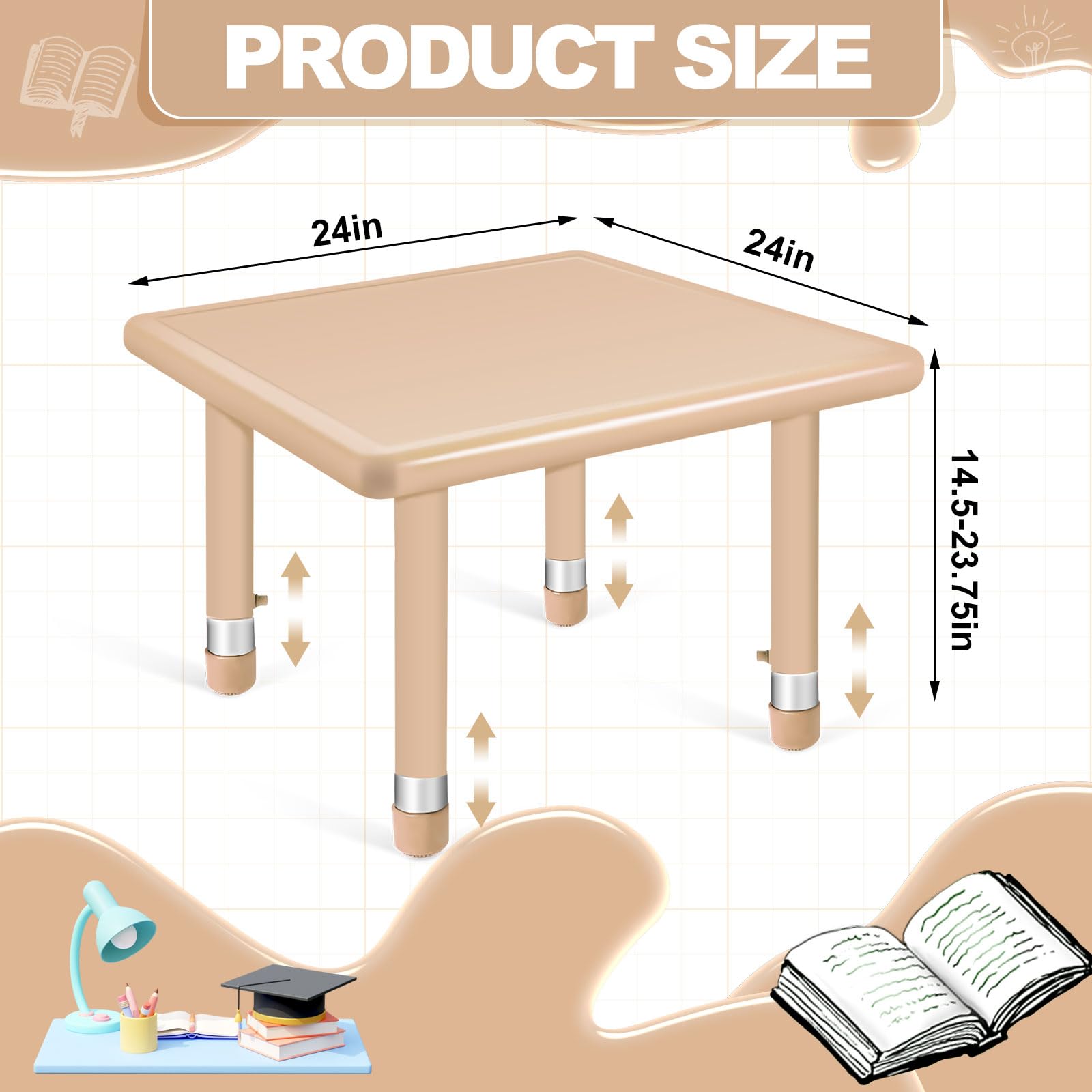 Plastic Classroom Table 24'' Square Height Adjustable Activity Table ...