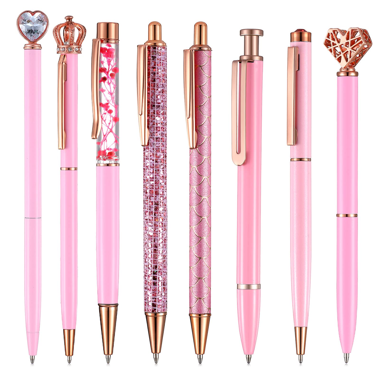 Sinmoe 8 Pcs Pink Ballpoint Pen Set Crystal Diamond Metal Pens Liquid ...