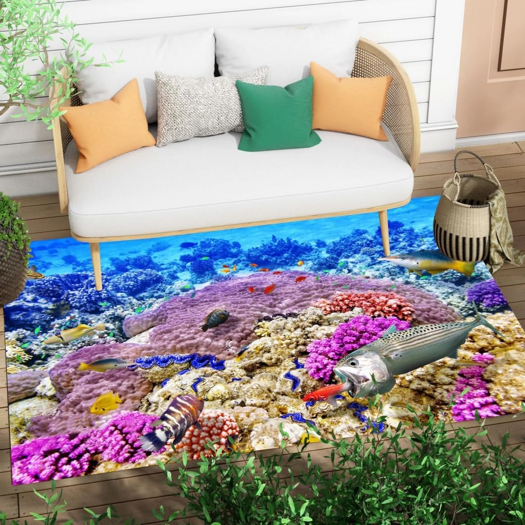 Amazon.com: Modern Blue Pink Coral Reef Tropical Fish Texture 3D ...