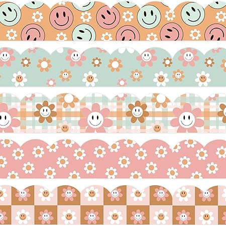 Amazon.com: Whaline 69Ft Retro Groovy Bulletin Board Borders Boho Daisy ...