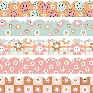 Amazon.com: Whaline 69Ft Retro Groovy Bulletin Board Borders Boho Daisy ...