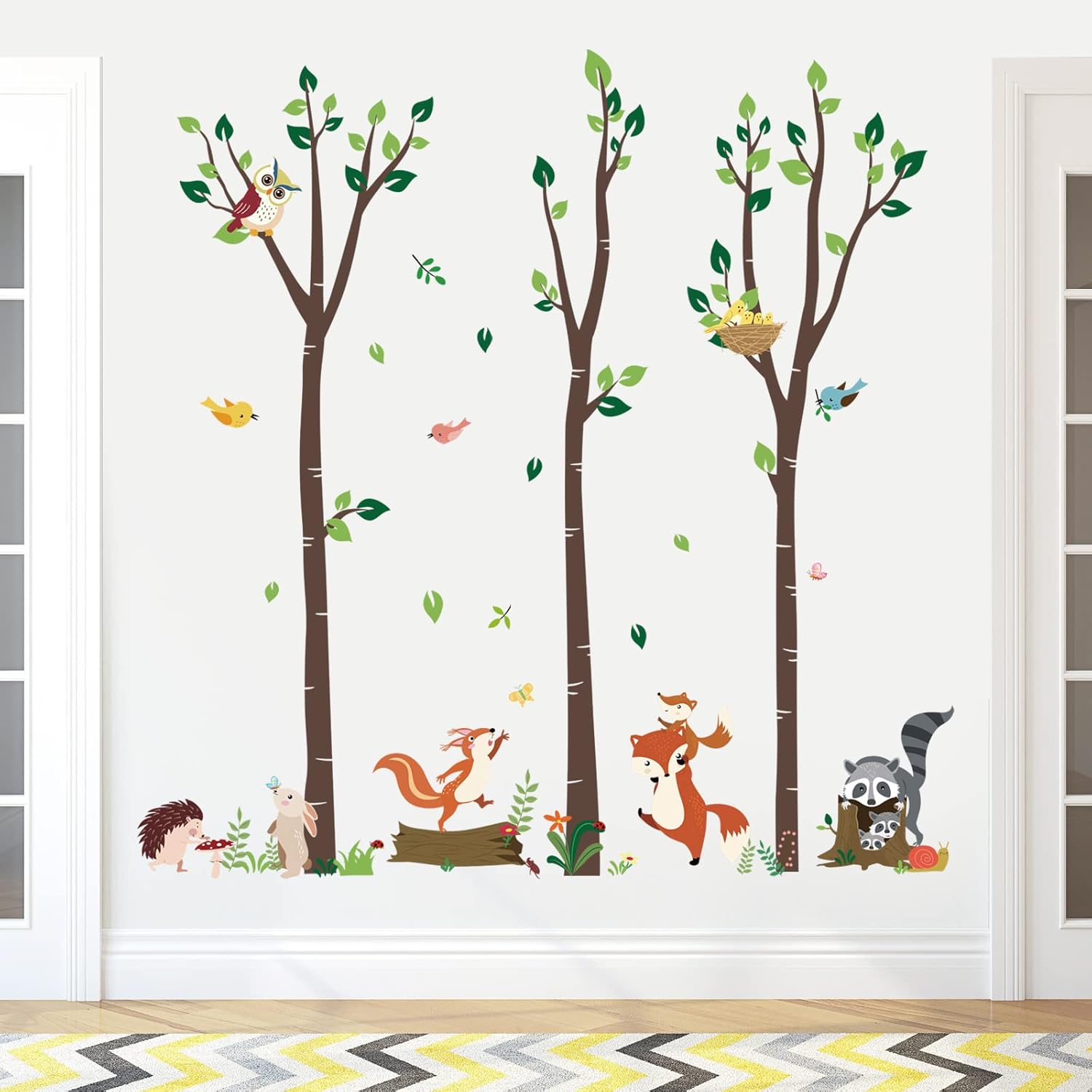 wondever Large Tree and Forest Animal Wall Stickers Squirrel Fox Owl ...