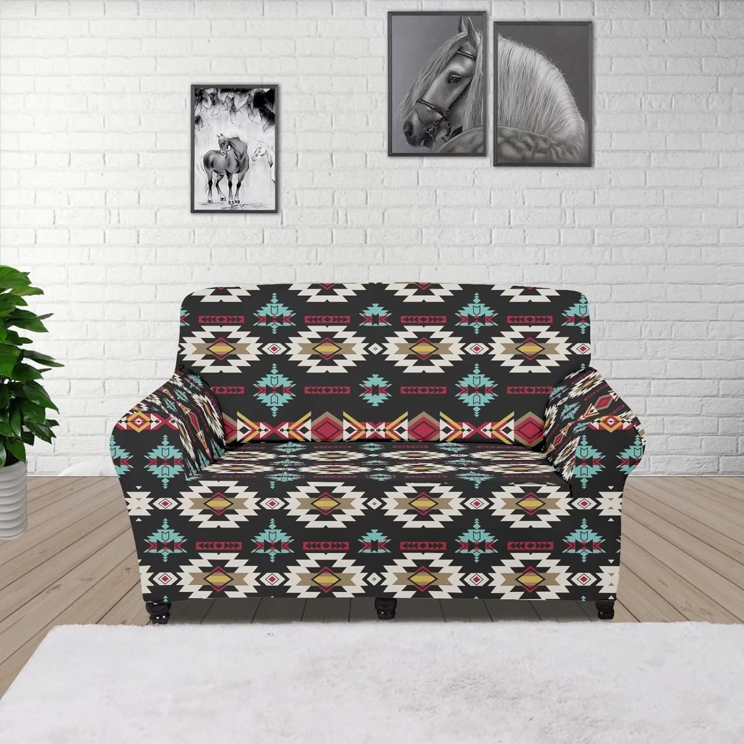 Amazon.com: FUIBENG Southwestern Tribal Aztec Stripes Sofa Cover High ...