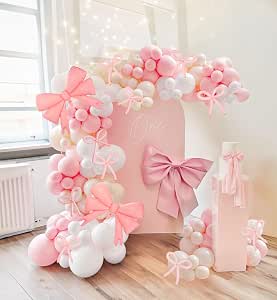Amazon.com: Pastel pink White bow balloonsgarland arch kit 130pcs with ...