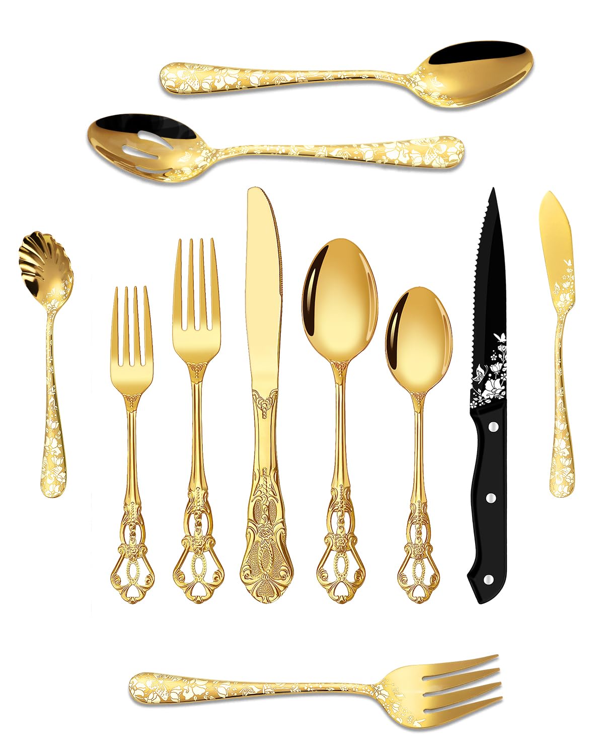 Amazon.com | Stapava 53 Pcs Gold Silverware Set with Serving Utensils ...