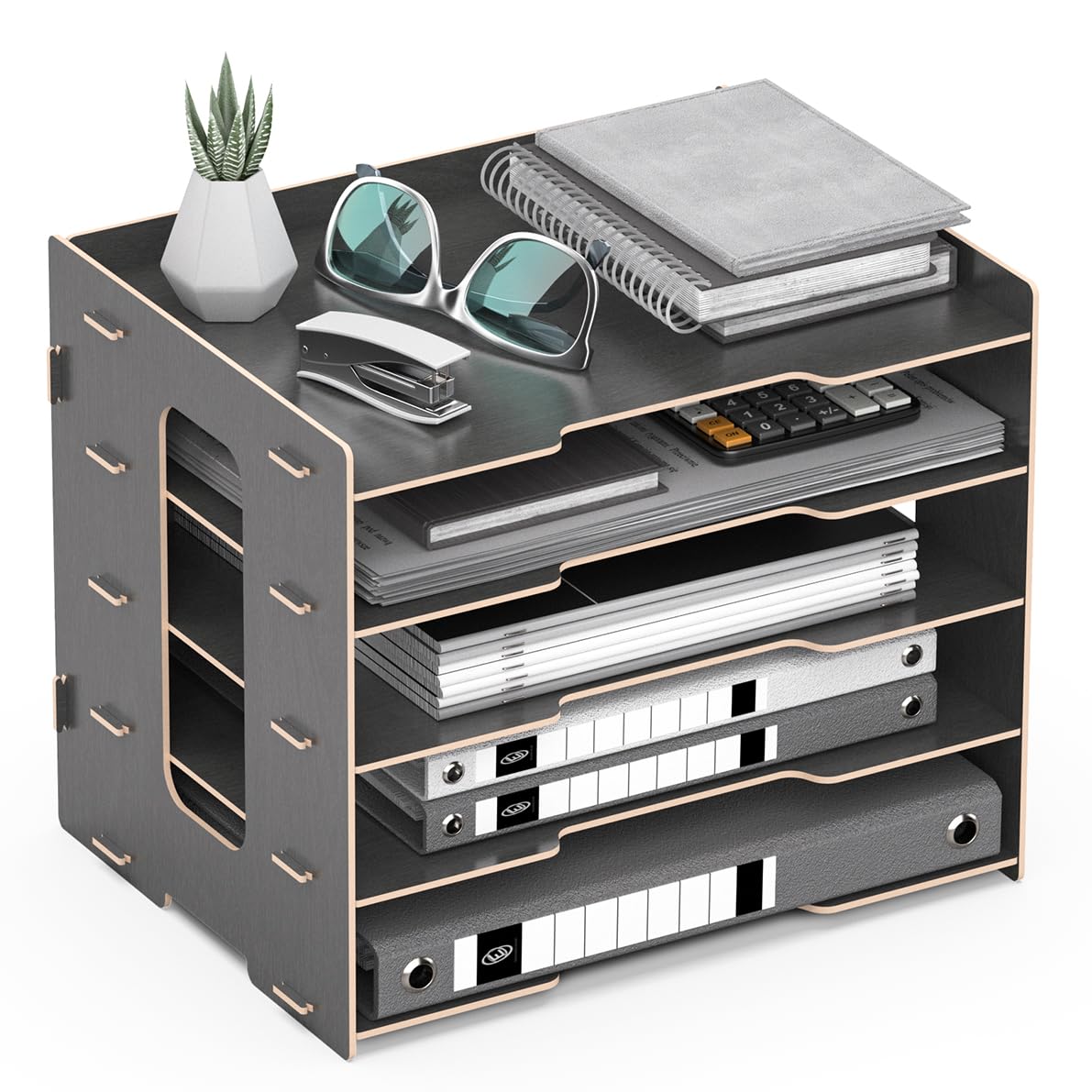 Lesfit Wooden Desk Organiser Tray, Office Storage Solution with 5 Tiers ...