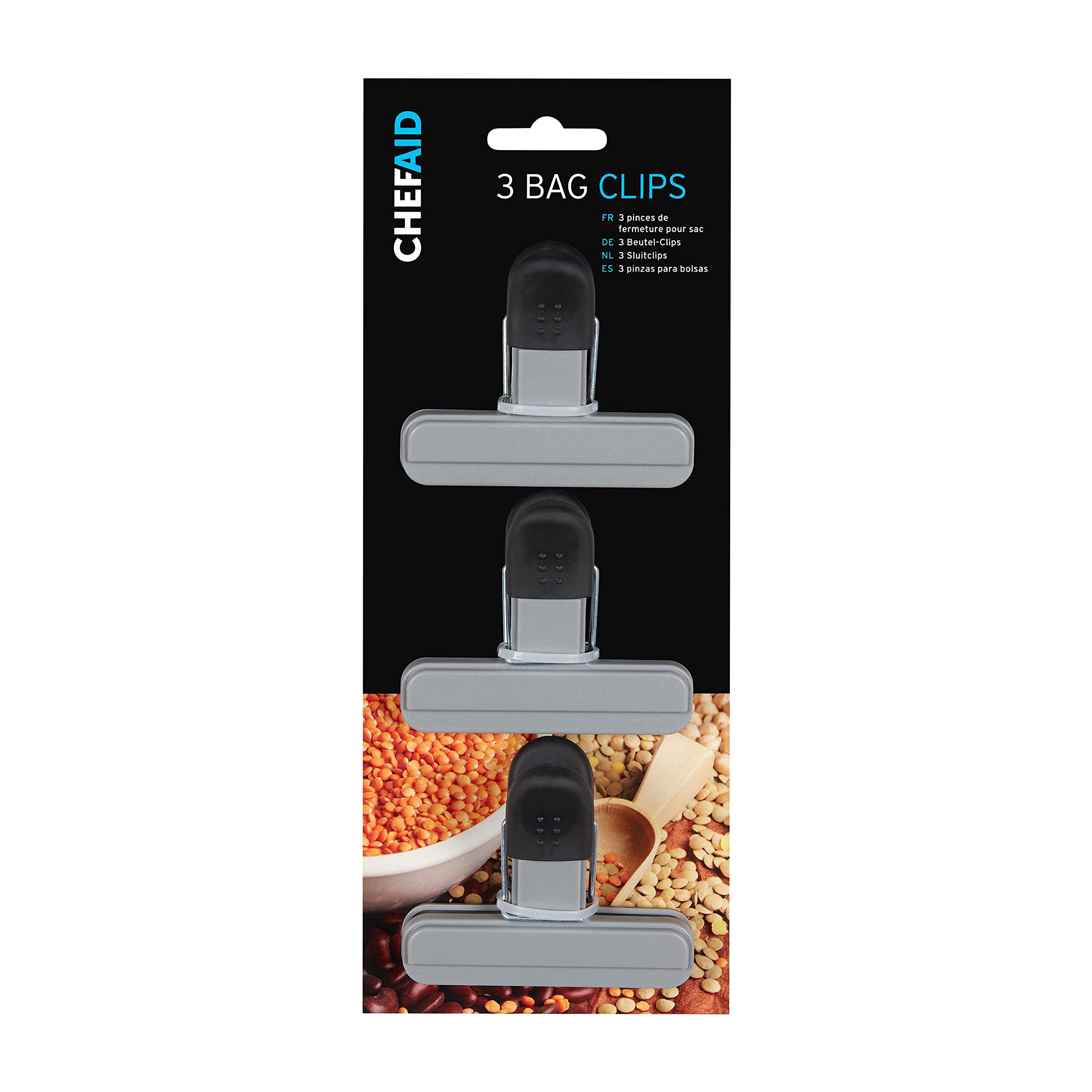 Chef Aid Bag Clips, Pack of 3 Soft-Grip Bag Clips for Keeping Food ...