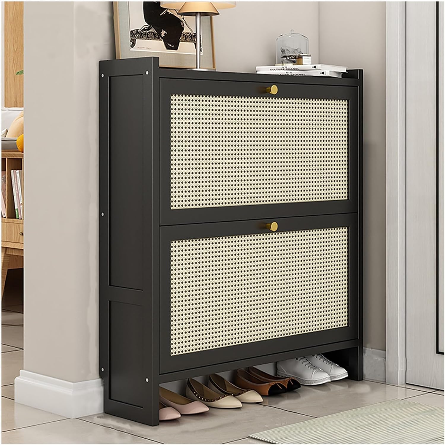 Modern Black Wooden Shoe Cabinet for Entryway Hallway Freestanding 2 ...