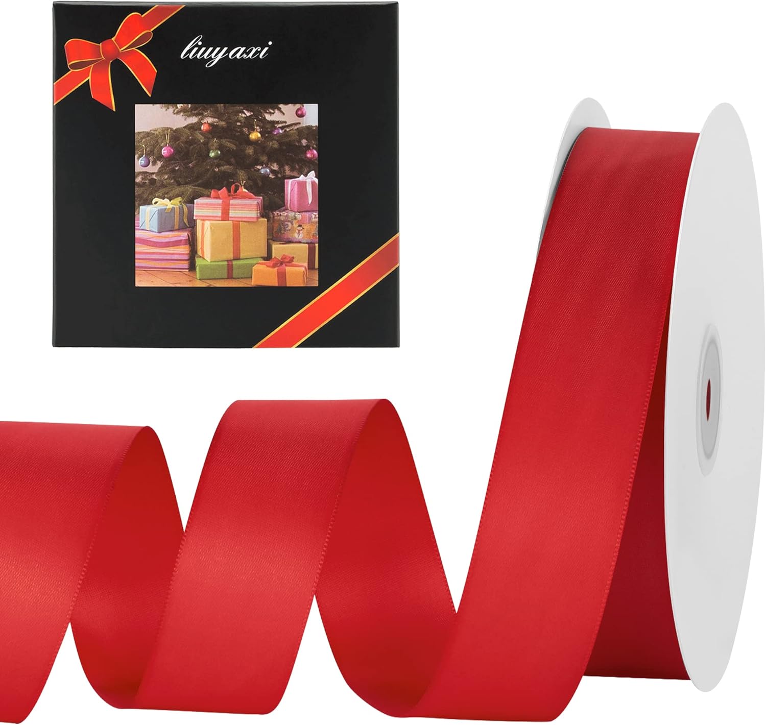 Amazon.com: LIUYAXI Double Faced Hot Red Satin Ribbon, 1-1/2" X ...