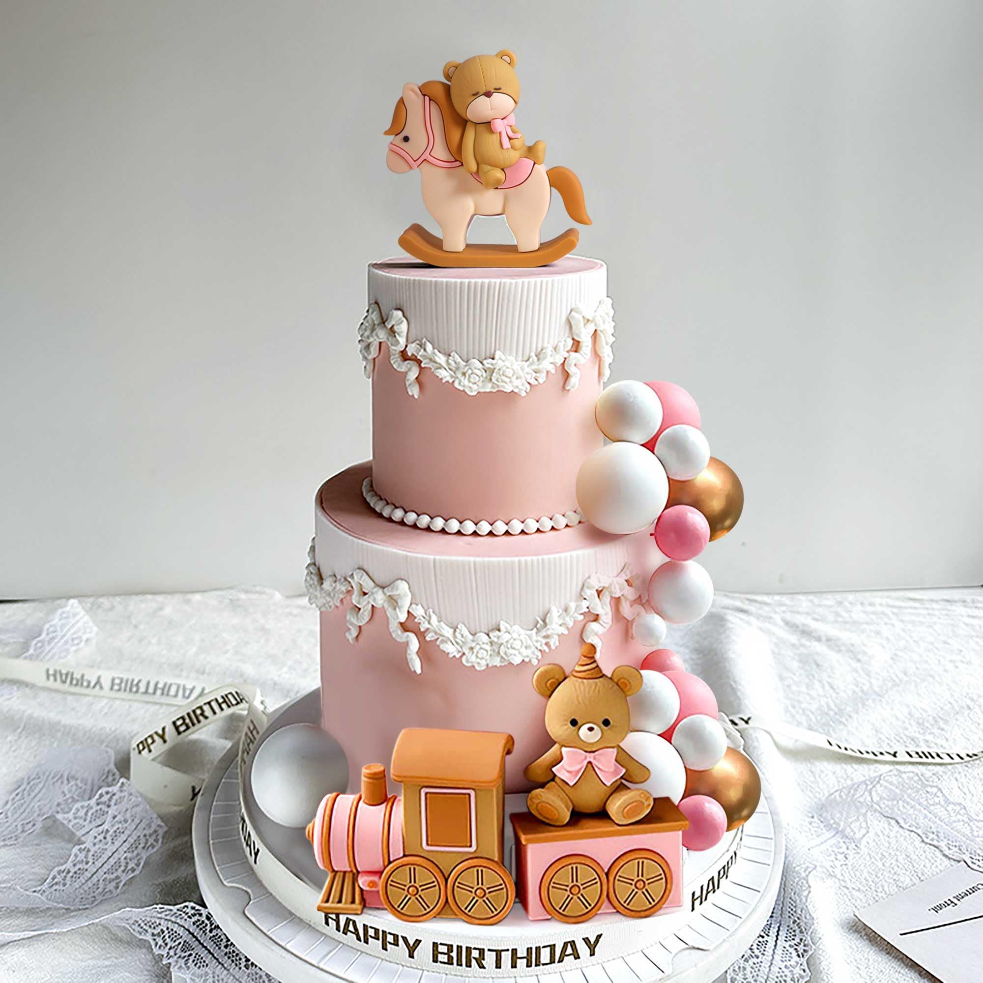 Snapklik.com : Pink Balls Bear Cake Decoration Baby Bear Baby Shower ...