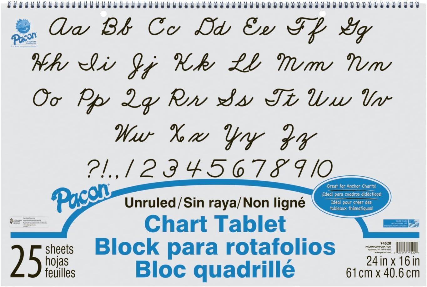 Pacon Chart Tablet, Cursive Cover, Unruled 24" x 16", 25 Sheets: Buy ...