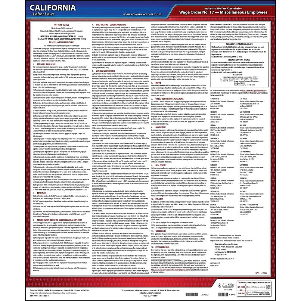 Amazon.com : California #17 Miscellaneous Employees IWC Wage Order ...