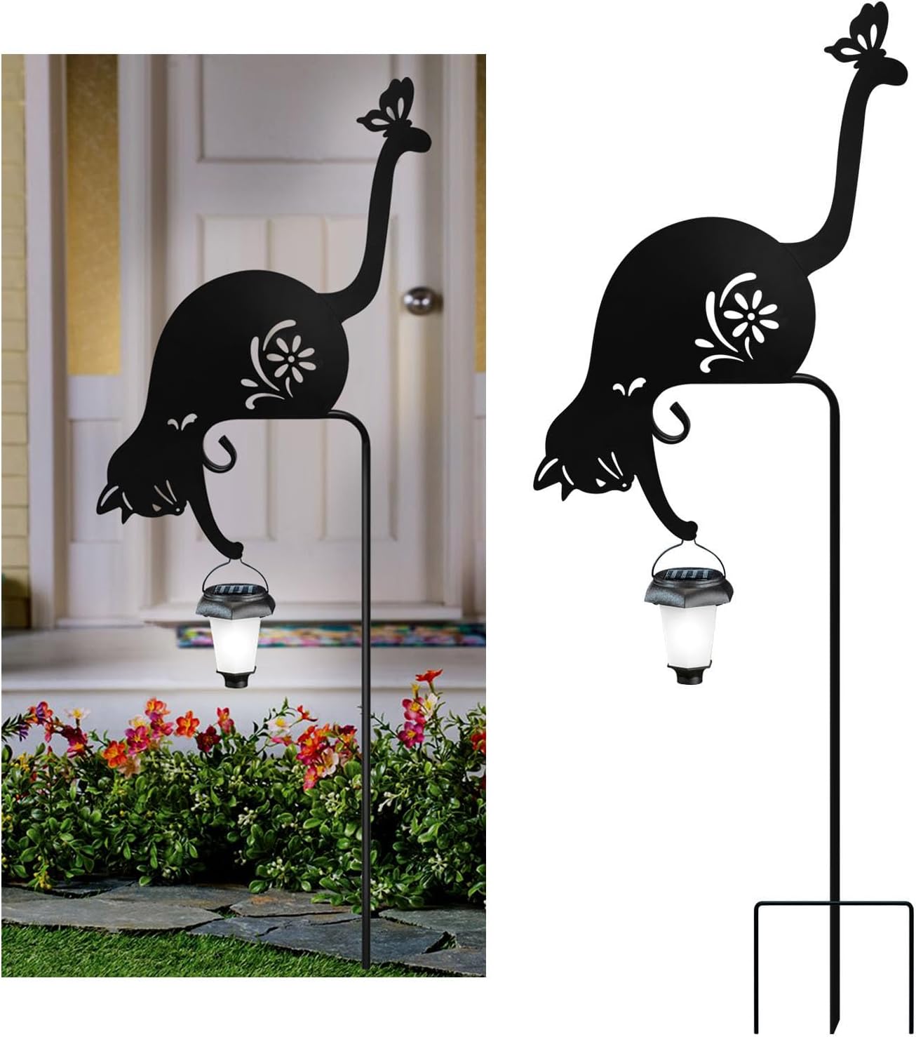 Amazon.com : Metal Cat Stakes Outdoor Solar Decorative Stakes Cat Holding Solar Lantern ...