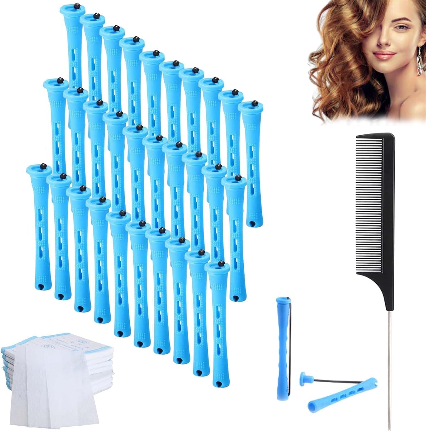 61 Pcs Perm Rods Set, 30 Blue Perm Rods 0.35 Inch 30 Perm Papers with a ...