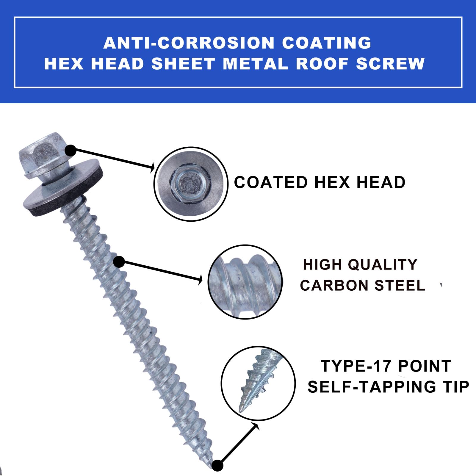 Snapklik.com : BHTOP Metal Roofing Screws 10 X 2 Inch, Hex Head Sheet ...