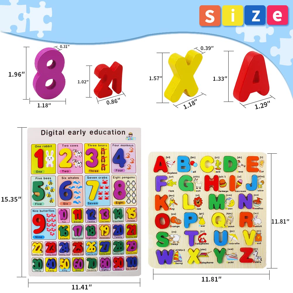 Snapklik.com : Wooden Alphabet Number Puzzles For Toddlers, 2 Pack ABC ...
