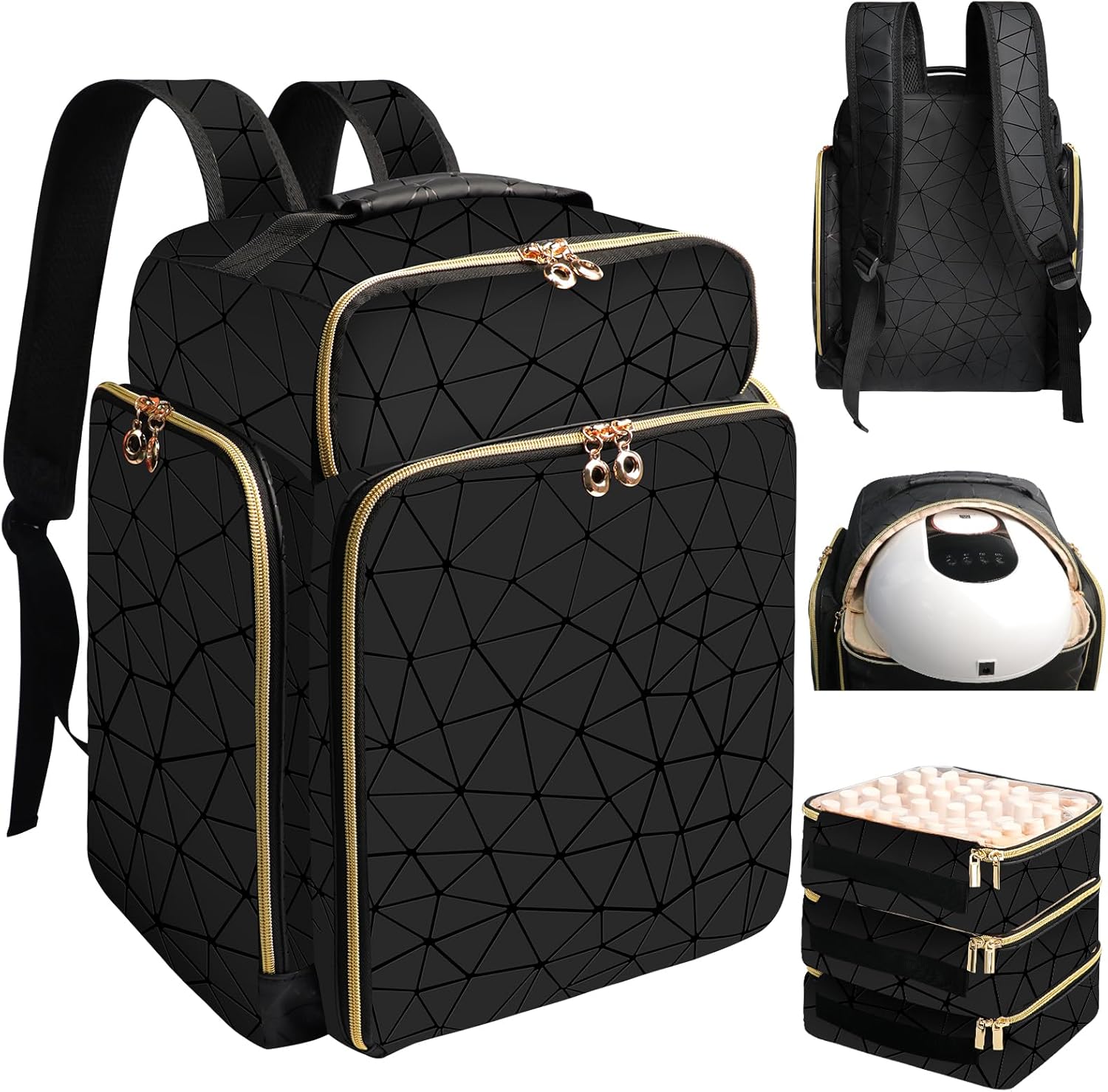 Amazon.com: ahzske Nail Polish Organizer Backpack Holds 126 Bottles and a Nail Lamp, Nail Bag ...