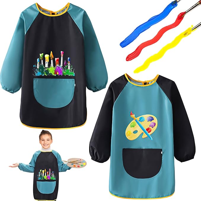 Lweiiws 2 Pack Kids Art Smock Children Waterproof Painting Apron Age 6 ...
