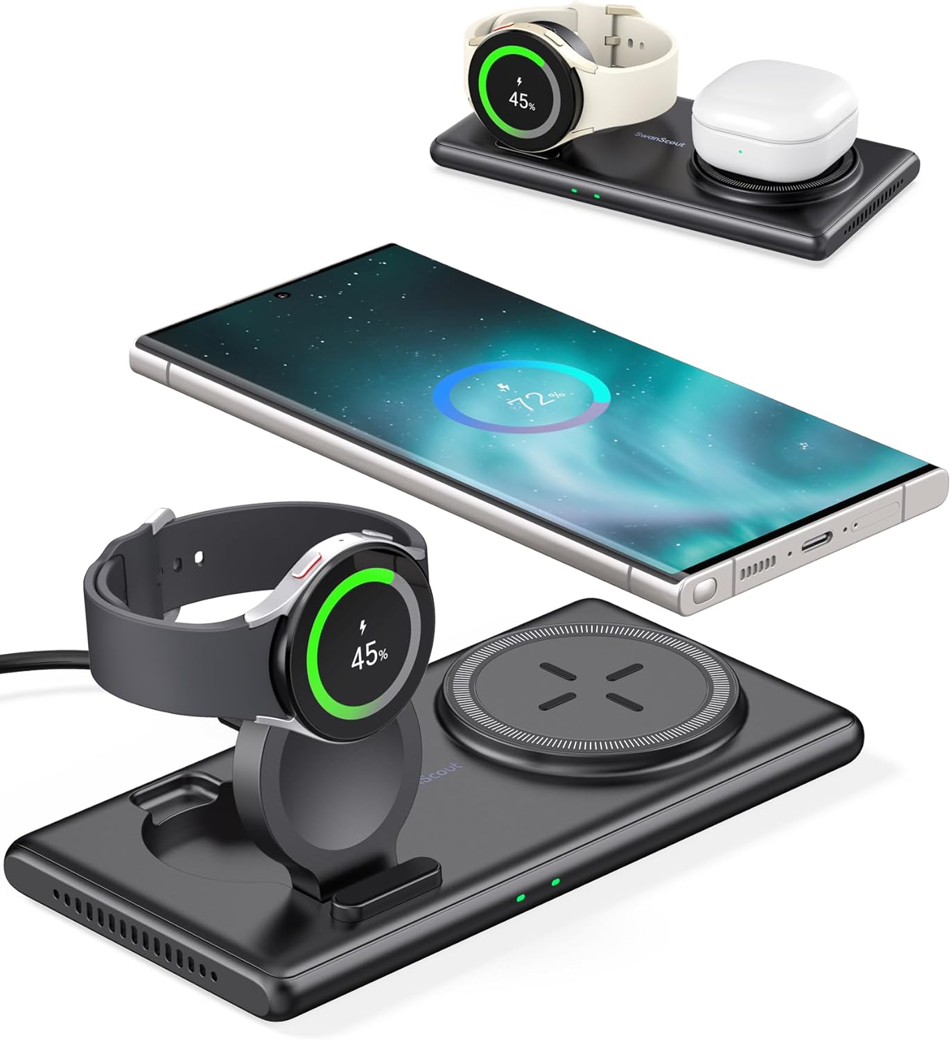 SwanScout Wireless Charger for Samsung, 2 in 1 Foldable Wireless ...