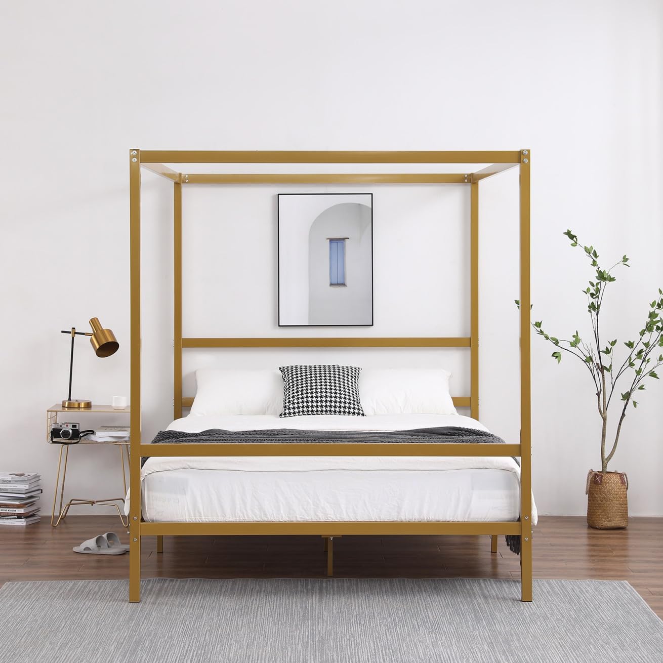Amazon.com: Full Size Metal Canopy Bed, Square Tube Four-Poster ...