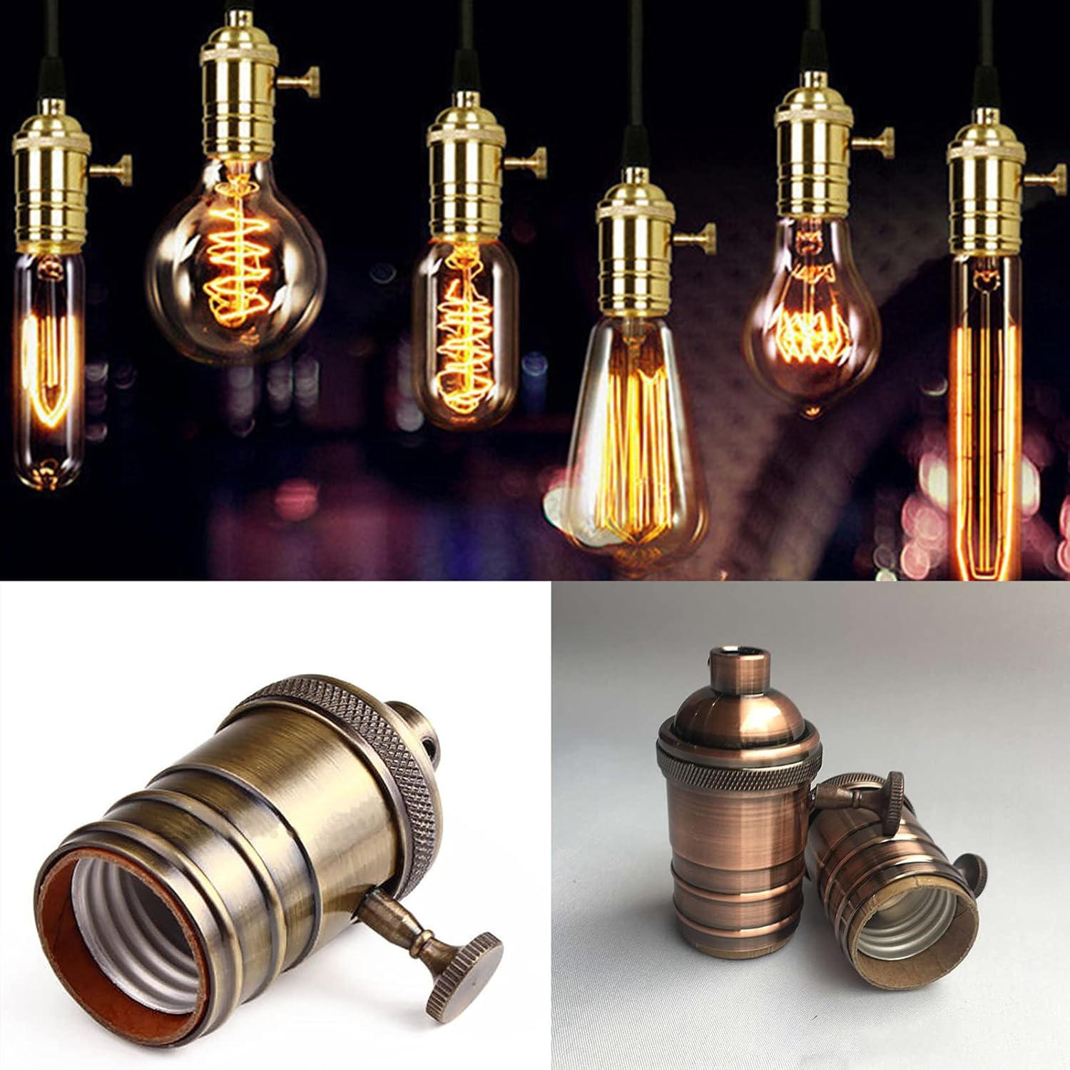 Dekaim Retro Lamp Bulb Holder E26/E27,Retro Antique Copper Brass Edison ...