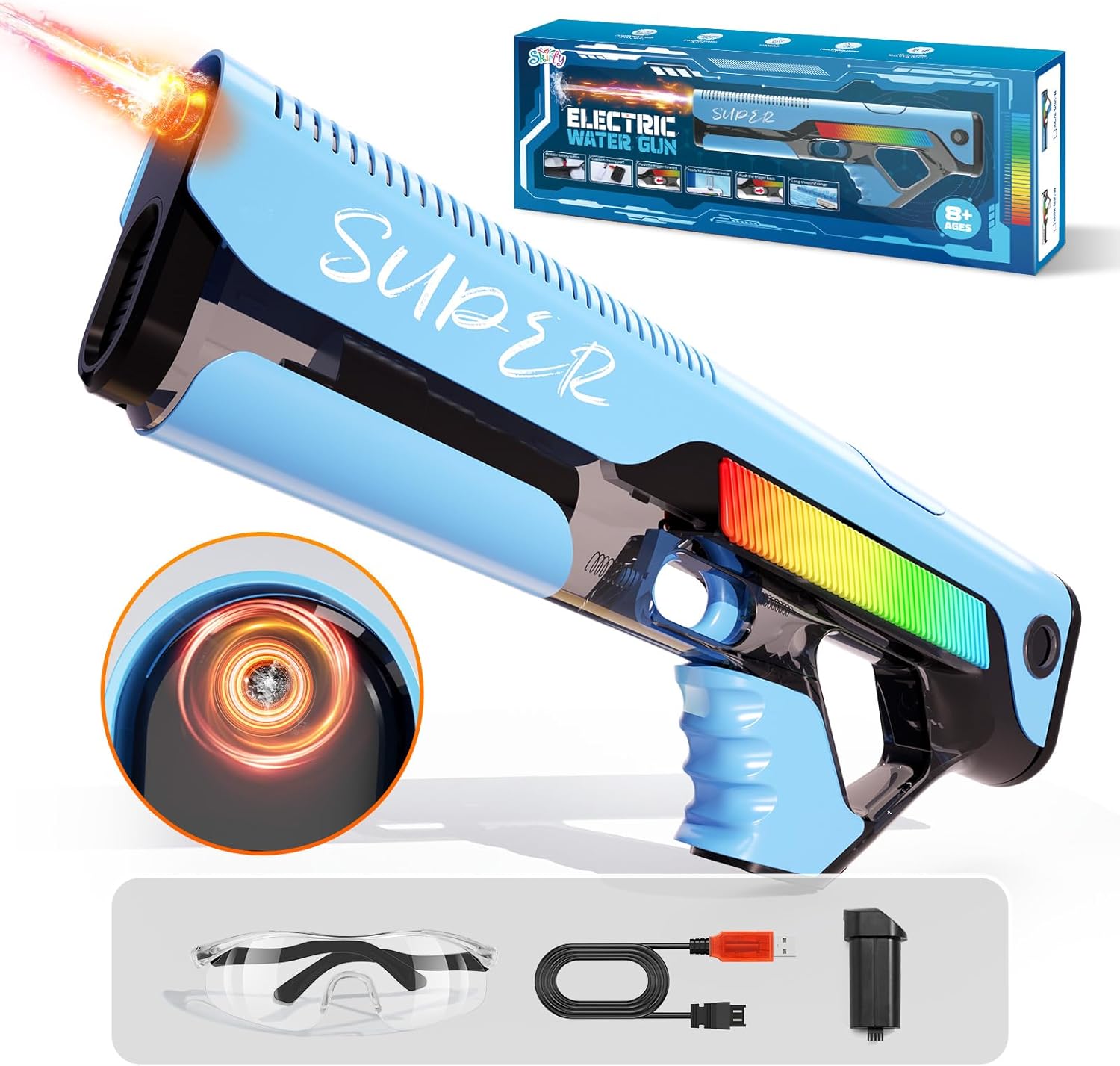 Skirfy Electric Water Gun with Light,Automatic Reload Squirt Gun for ...