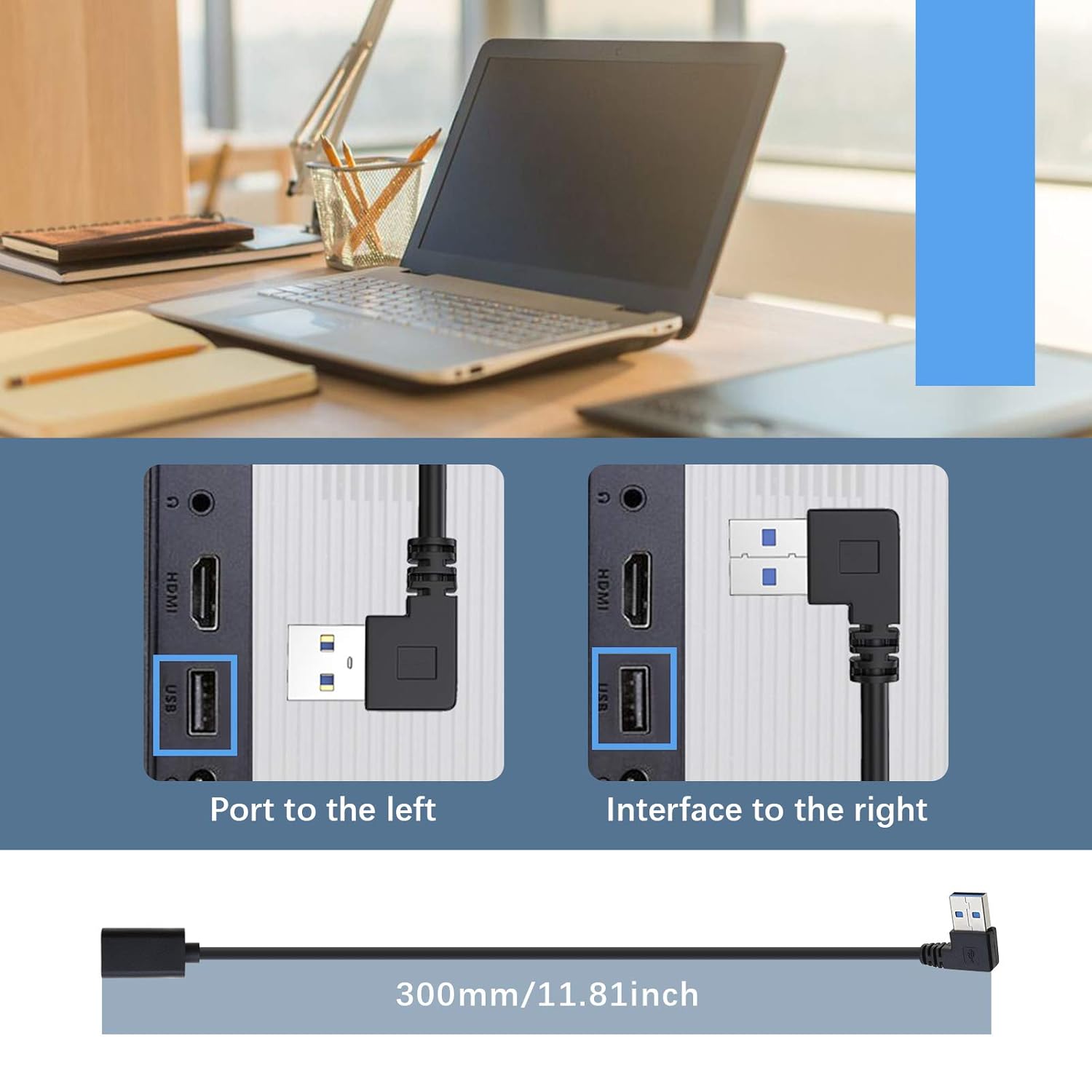 2-Piece USB 3.0 Extension Data Cable from Male to Female 30 cm Left and ...