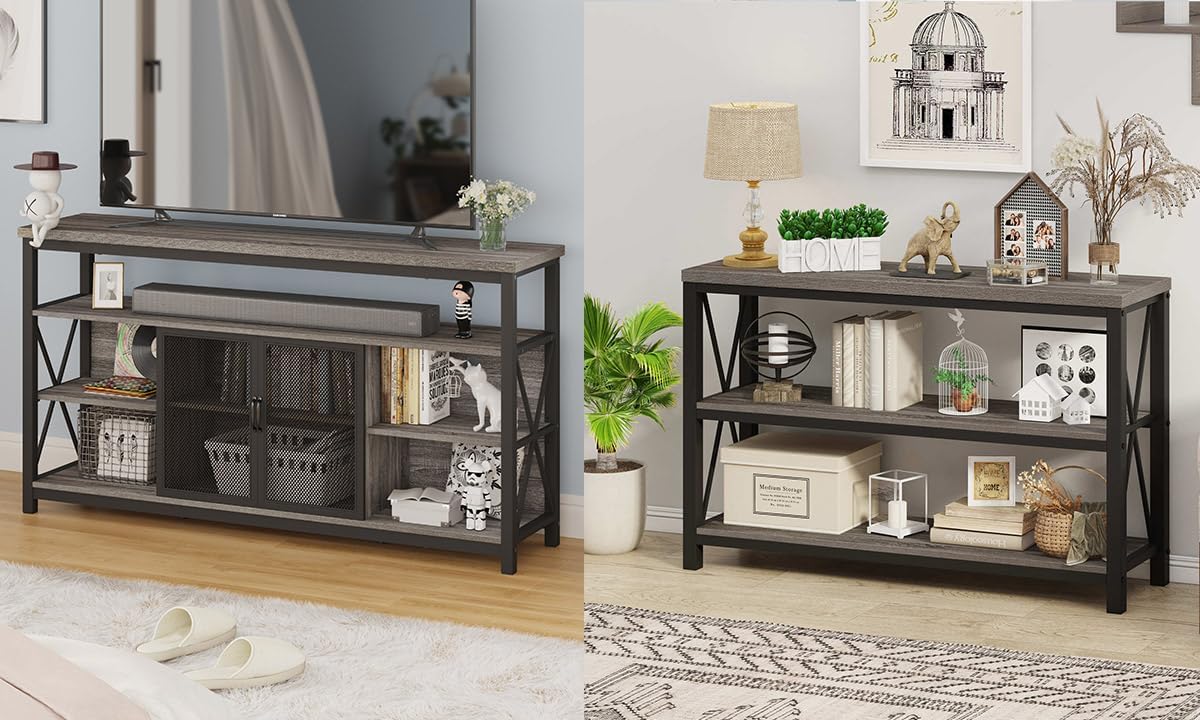 Amazon.com: BON AUGURE Rustic Sofa Table Behind Couch, Tall TV Stand ...