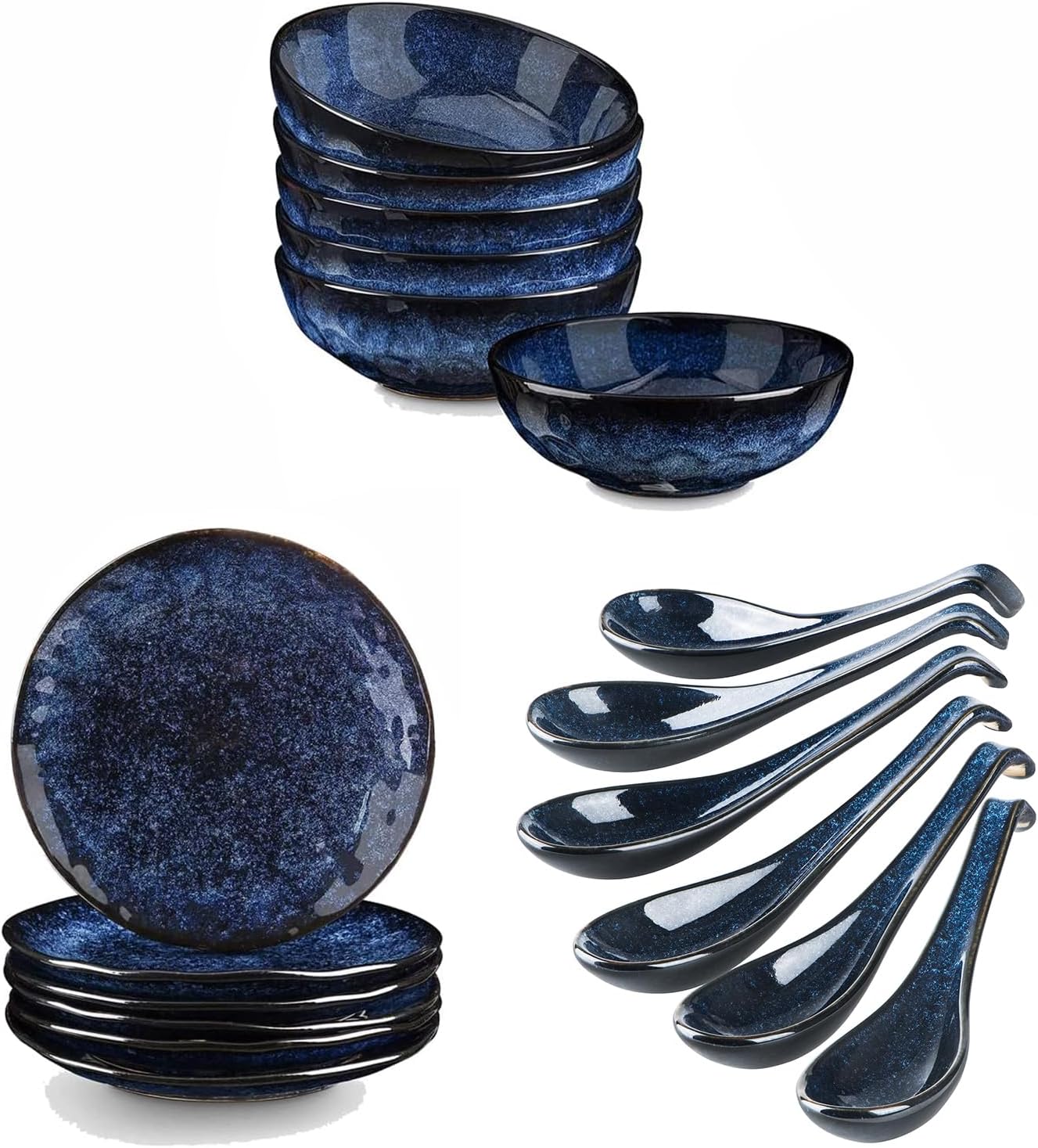 Amazon.com | Vicrays 18PCS Kitchen Dinnerware Set - Ceramic Asian Soup ...