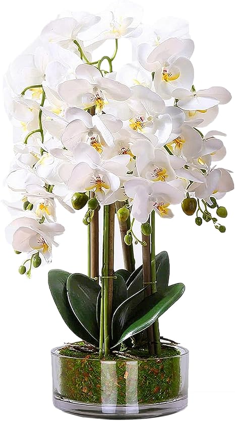 22.4" 57cm White Artificial Flowers Large Fake Orchids in Pot - Real ...