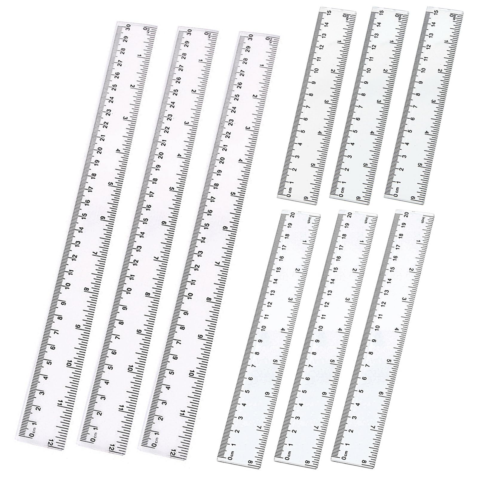 9pcs Plastic Ruler Set 15cm 20cm 30cm Clear Long Ruler Transparent ...