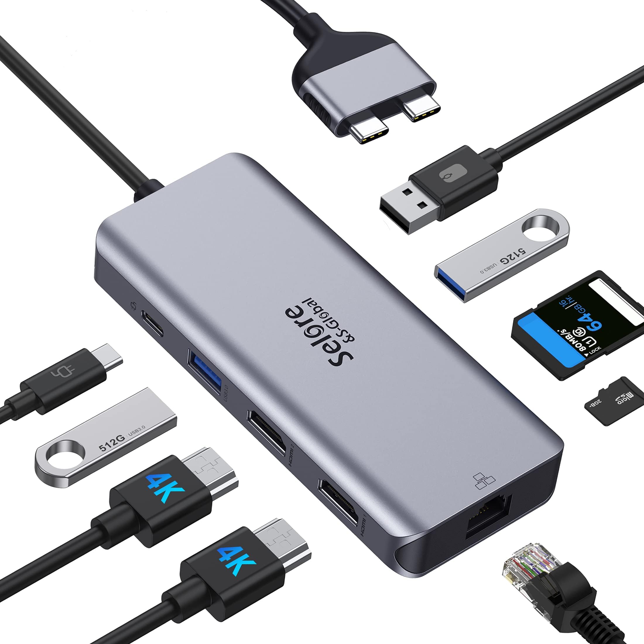 Amazon.com: MacBook Pro Docking Station Dual Monitor, USB-C Hub (9-in-2 ...
