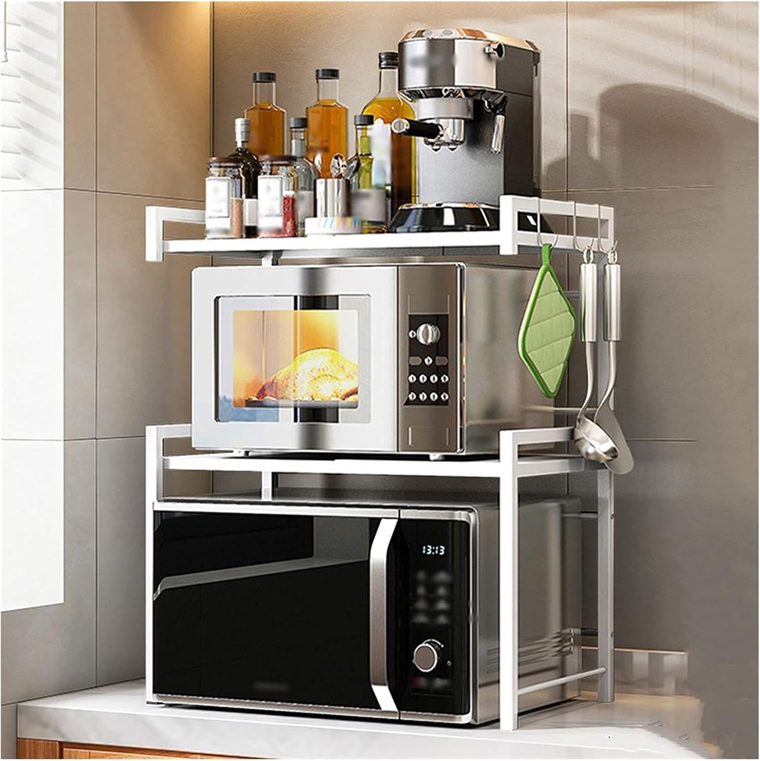 Amazon.com: Extendable Microwave Oven Rack with 3 Tiers Storage ...