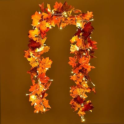 Amazon.com: 2 Pack Fall Decor Maple Leaves Garland with Lights Battery ...