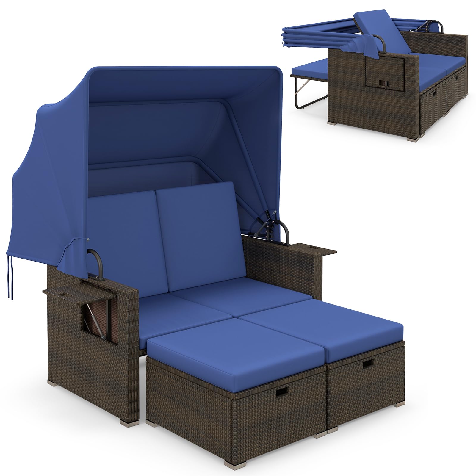 Amazon.com: Tangkula Outdoor Patio Rattan Daybed w/Retractable Canopy ...