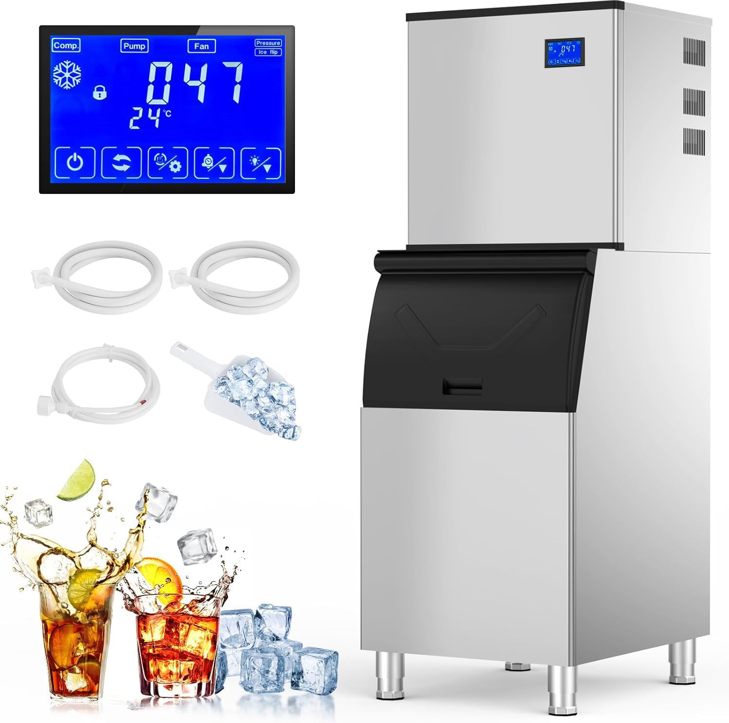 Amazon.com: Commercial Ice Maker Machine 350Lbs/24H with 250Lbs Storage ...