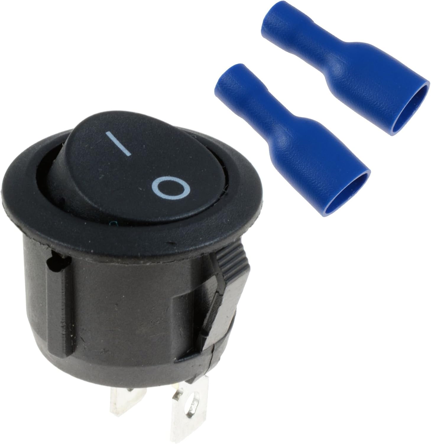 On/Off Round Rocker Switch + Female Spade Connectors SPST : Amazon.co ...