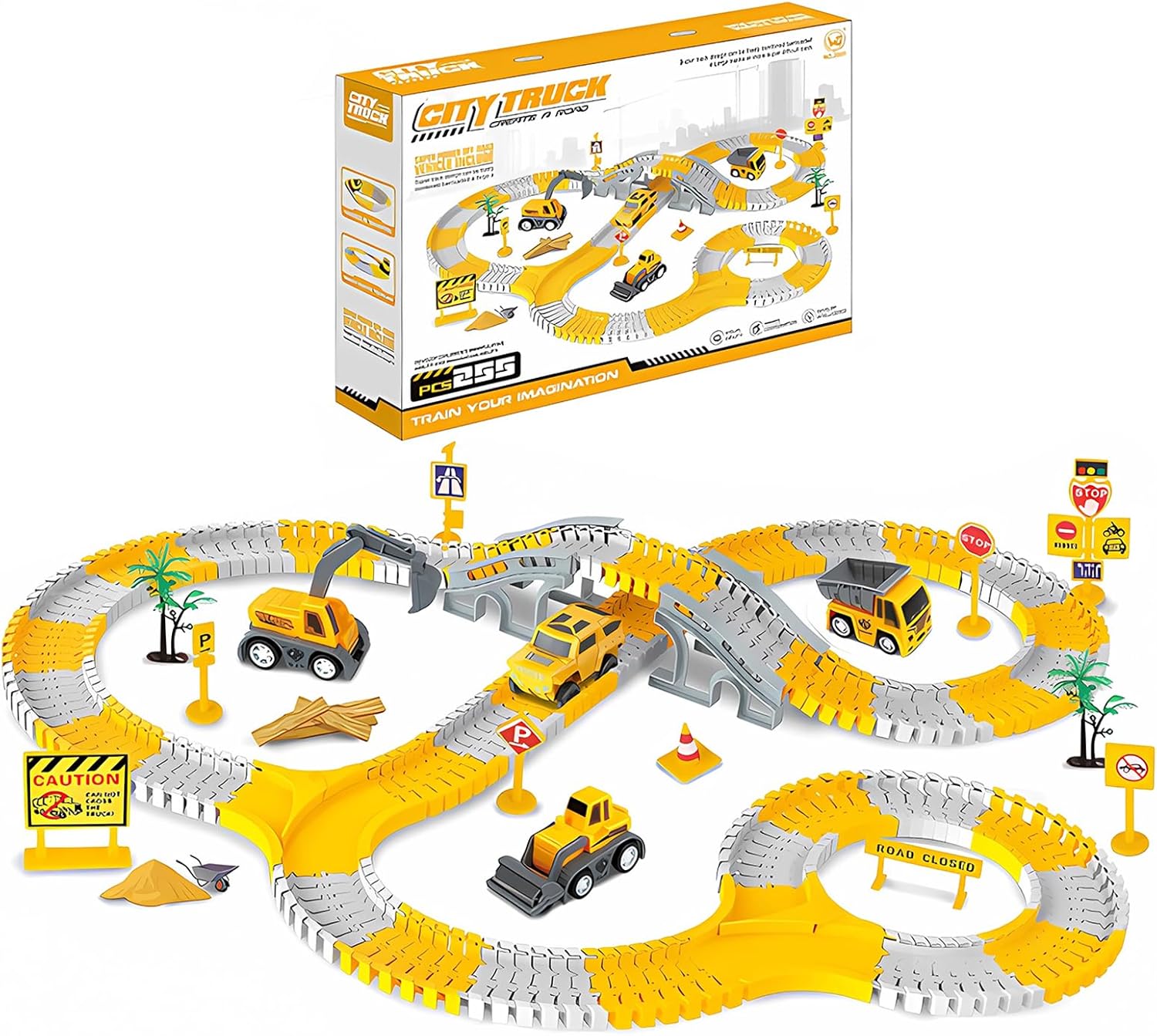 Construction Race Tracks Toys for Kids - 255-Piece Construction Car and ...