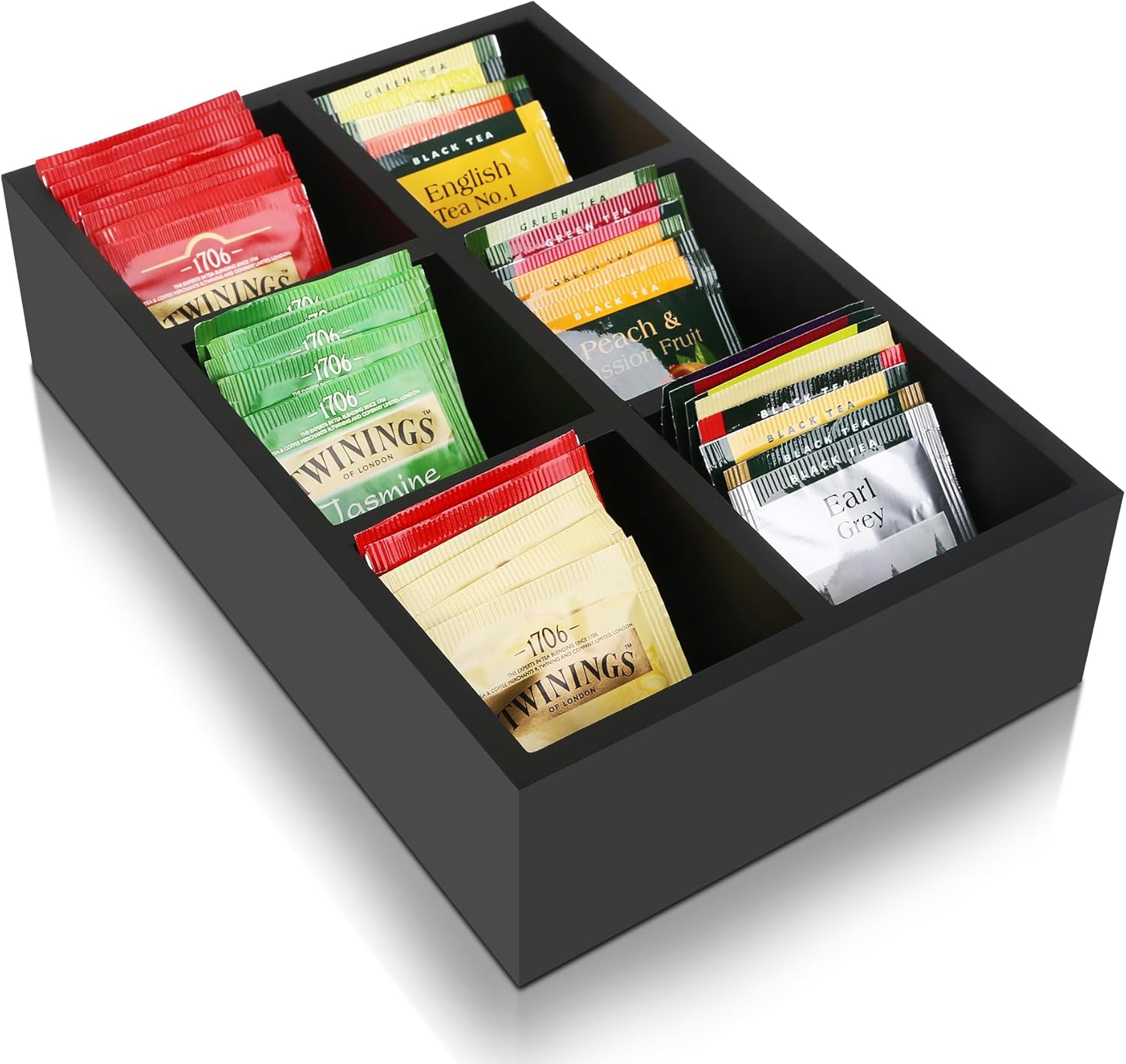 Amazon.com: HymoConn Tea Bag Box Wooden Black, 6 Compartments Wood Tea ...