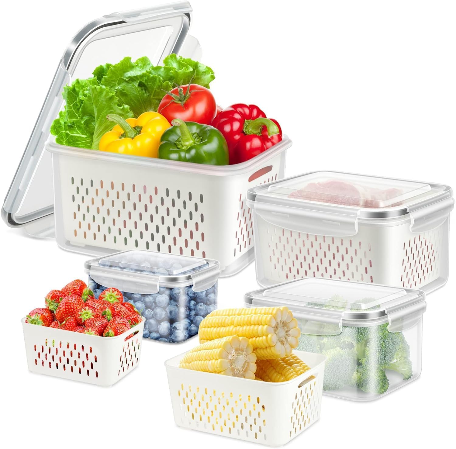 4 Pack Fruit Storage Containers for Fridge Food Storage Containers with ...