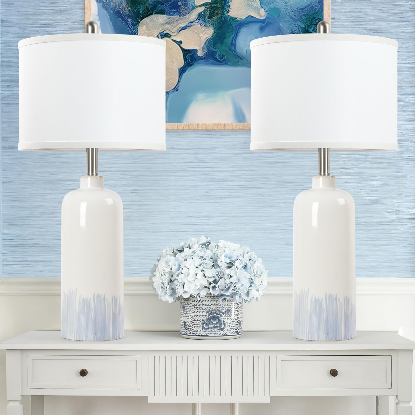 Sucolite 26" Ceramic Table Lamps Set of 2, Coastal Living Room Table ...