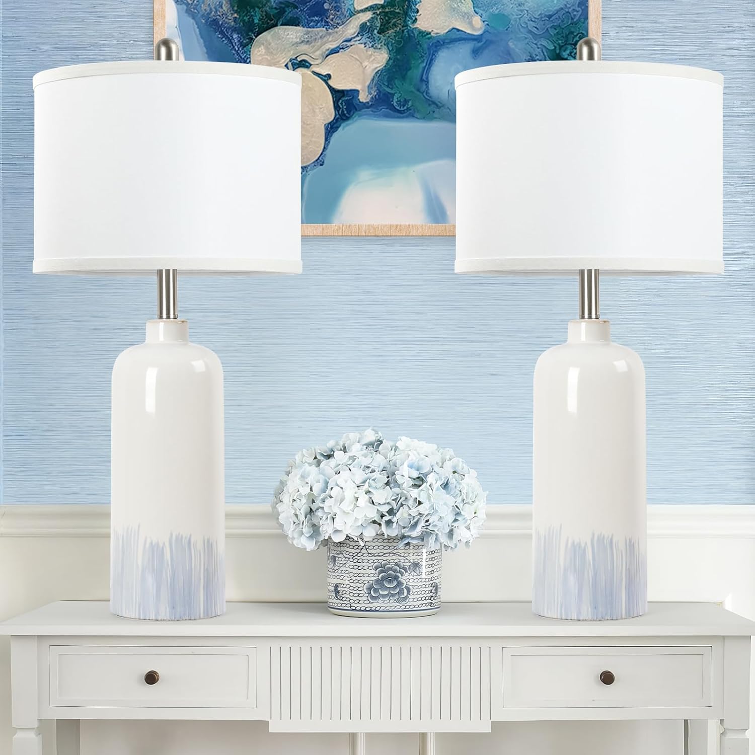 Sucolite 26" Ceramic Table Lamps Set of 2, Coastal Living Room Table ...