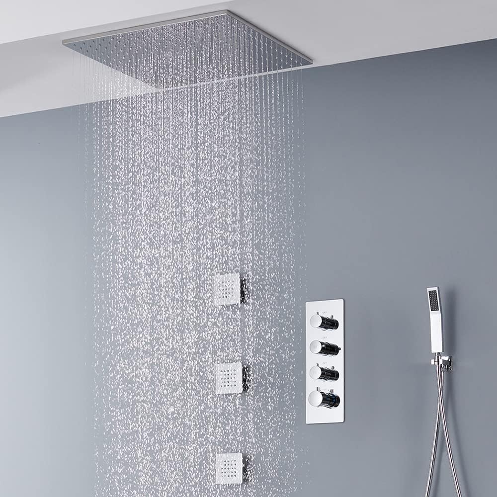 20 Inch Thermostatic Shower System with Body Jets Ceiling Mount Full ...