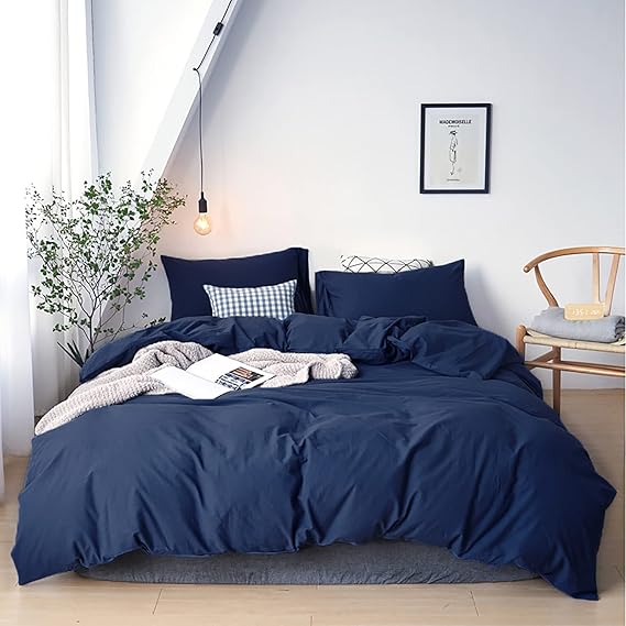 Amazon.com: Cottonight Navy Blue Comforter Set Full Dark Blue Bedding ...