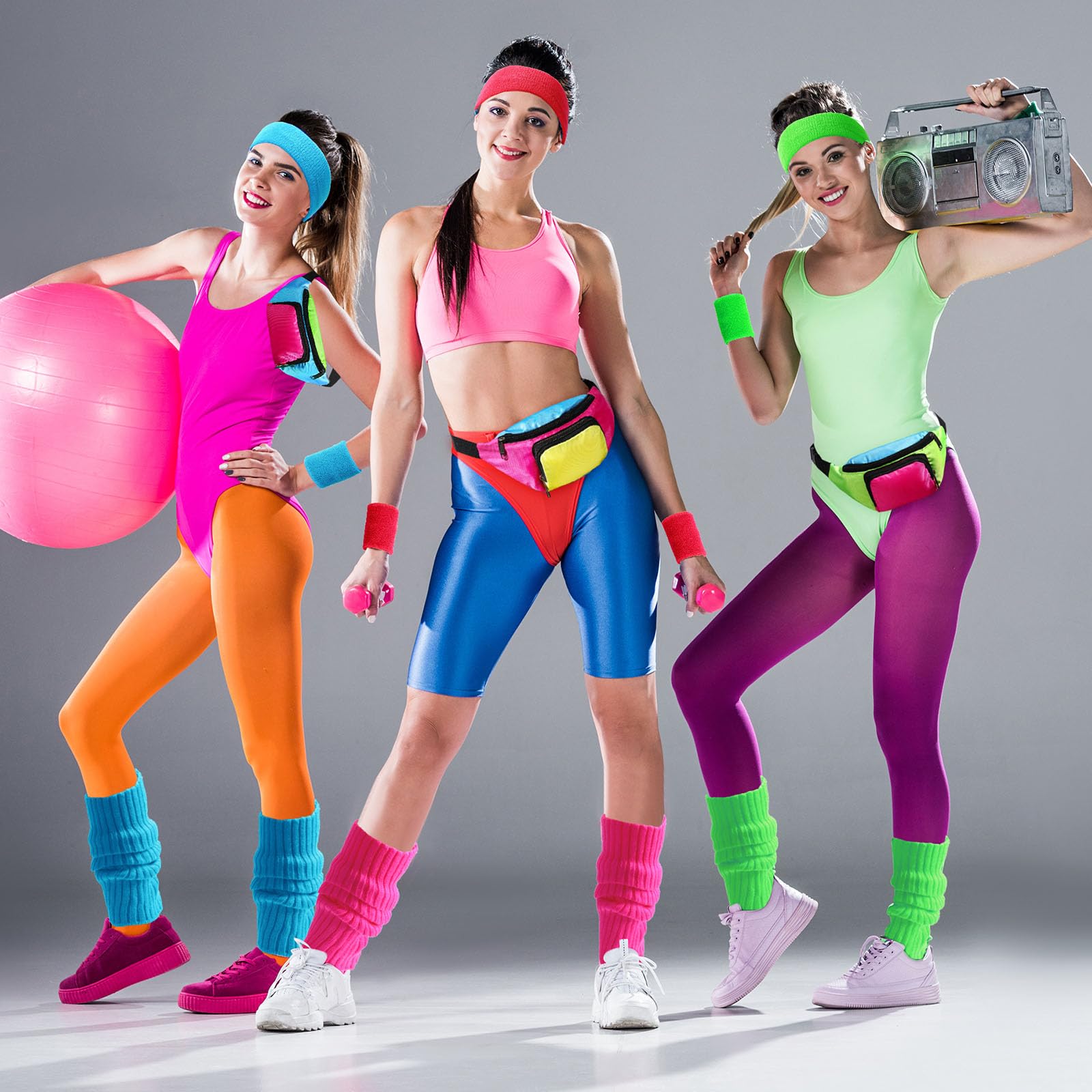 Xuniea 4 Set 80s Accessories for Women Workout Costumes Set Include ...