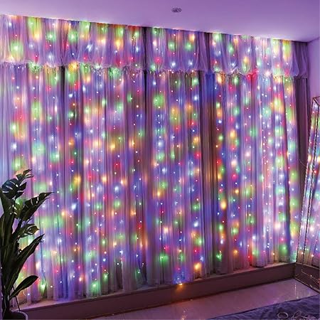 Amazon.com: Dazzle Bright Window Curtain String Lights, 300 LED 9.8ft x ...