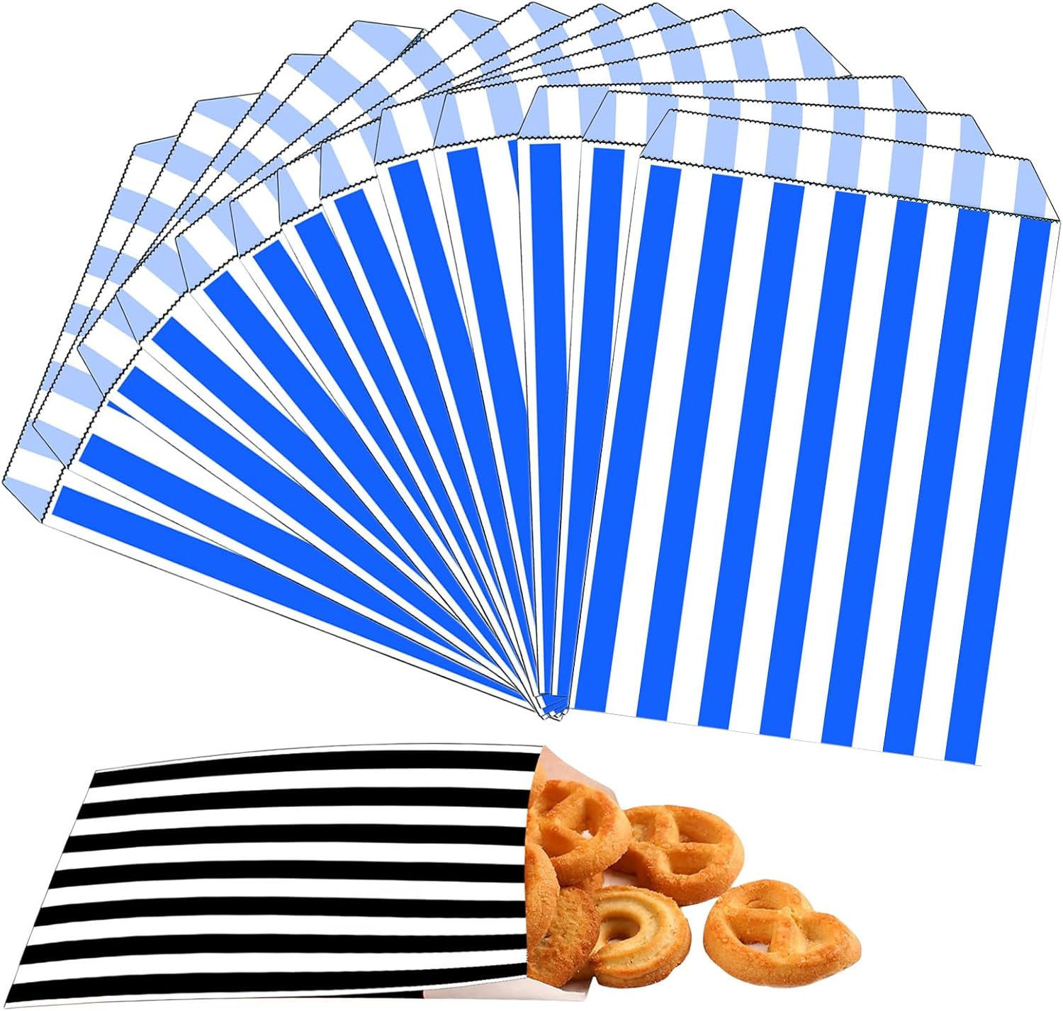 COSORO 100pcs 5x7'' Blue Striped Paper Sweet Bags Candy Bags,Stripe ...